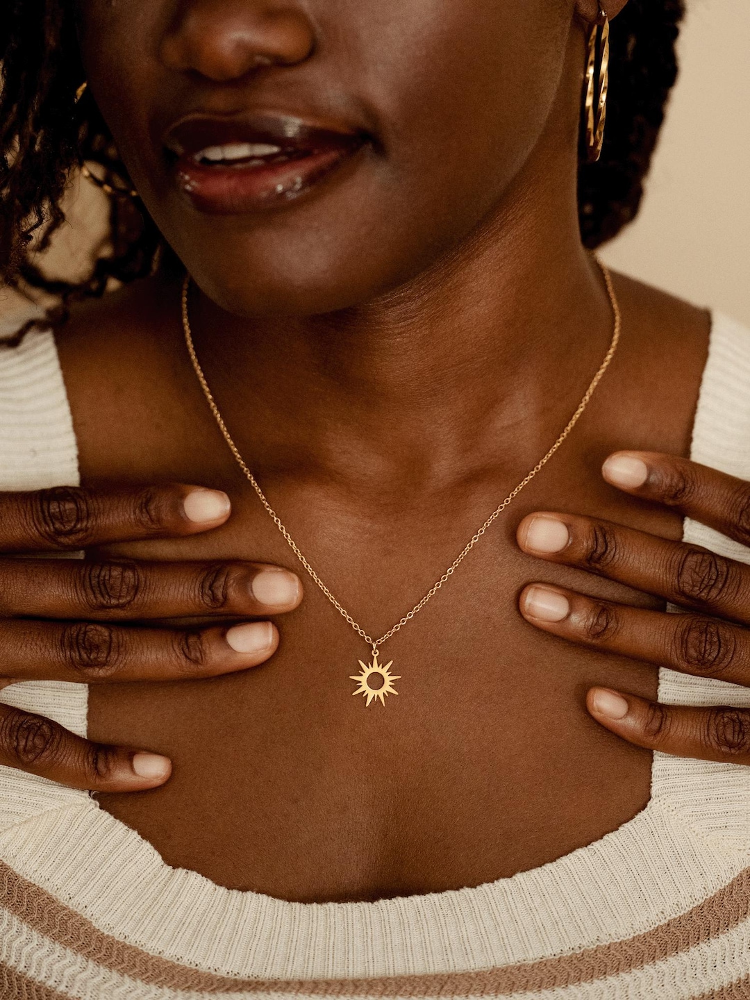 Gold Sun Necklace, Tiny Sunshine Pendant Necklace, Sunburst Necklace ...