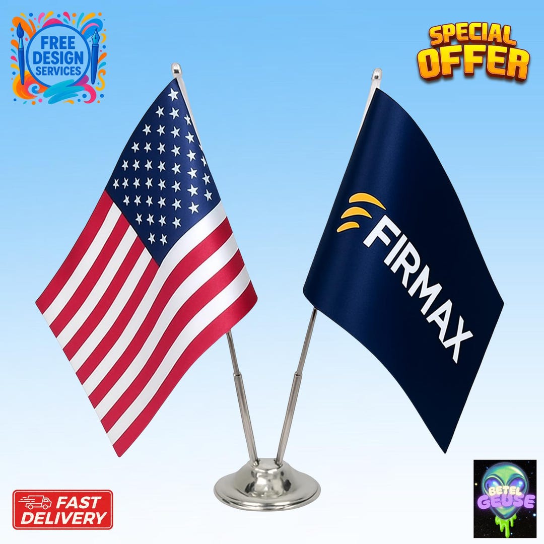 Wholesale Premium Personalized Double Desk Flag Set • Custom Logo ...