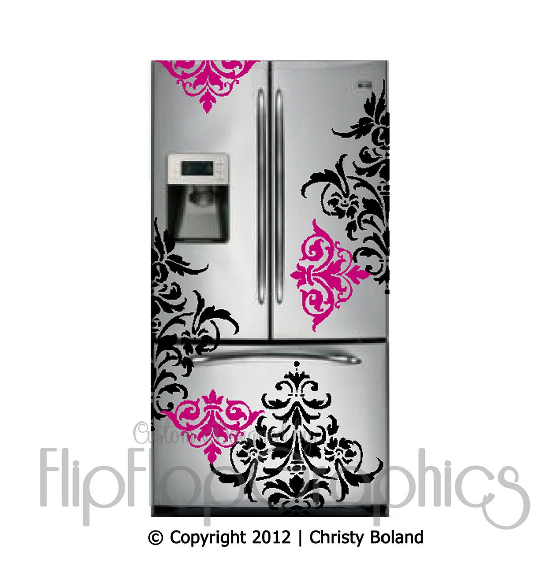 Damask Refrigerator Sticker Set, Vinyl Graphic - Etsy