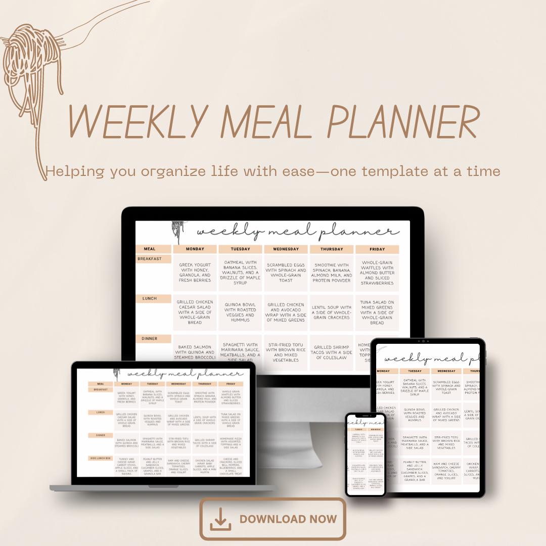 Printable Digital Weekly Meal Planner, Weekly Meal Tracker, Food ...