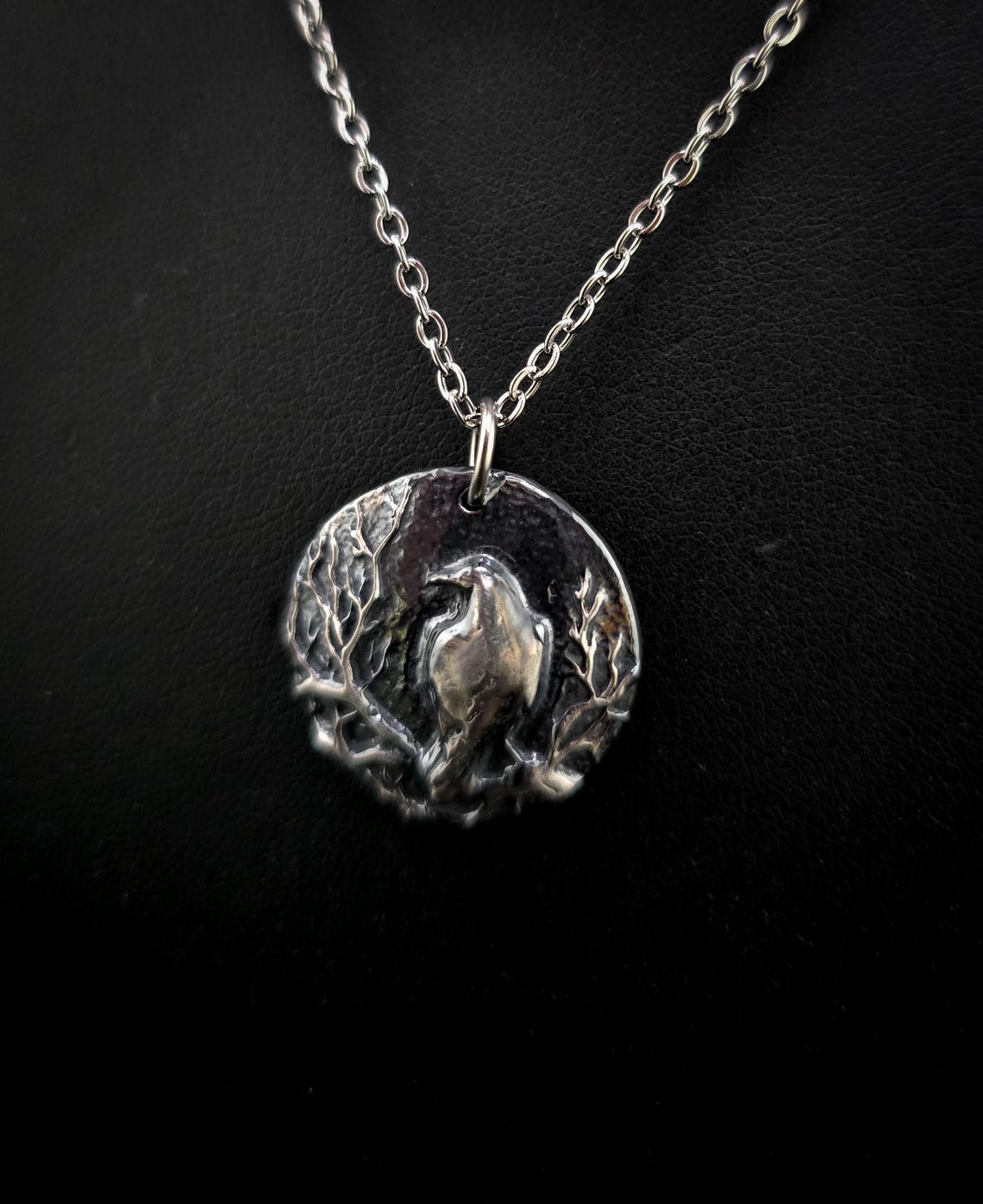 White Raven Necklace, Raven Pendant, Silver Bird Medallion - Etsy