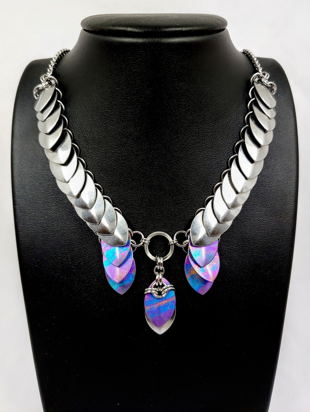 Stainless Steel and Custom Anodized Titanium Scalemaille Necklace - Etsy