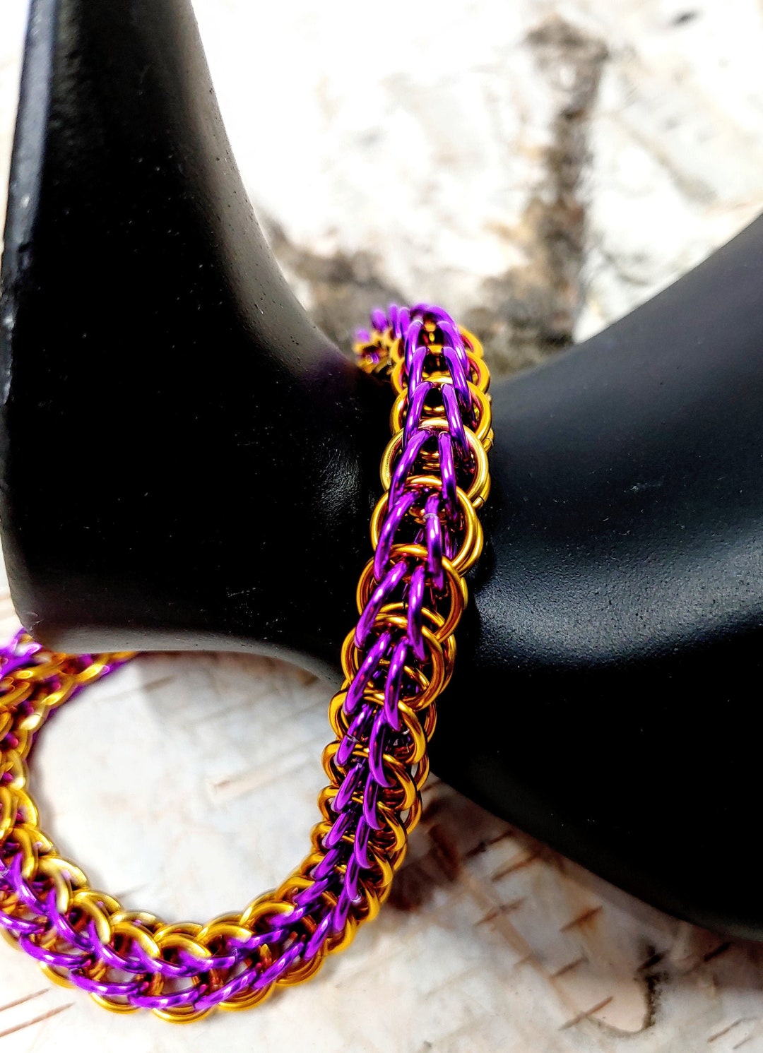 Purple and Gold Chainmaille Bracelet - Etsy