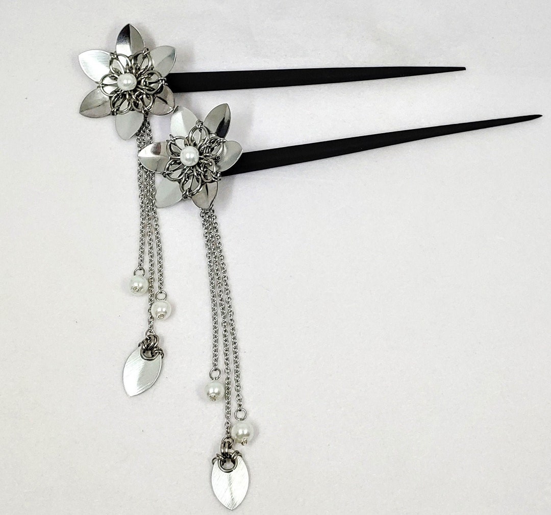 Silver Hair Flower Hair Sticks - Etsy