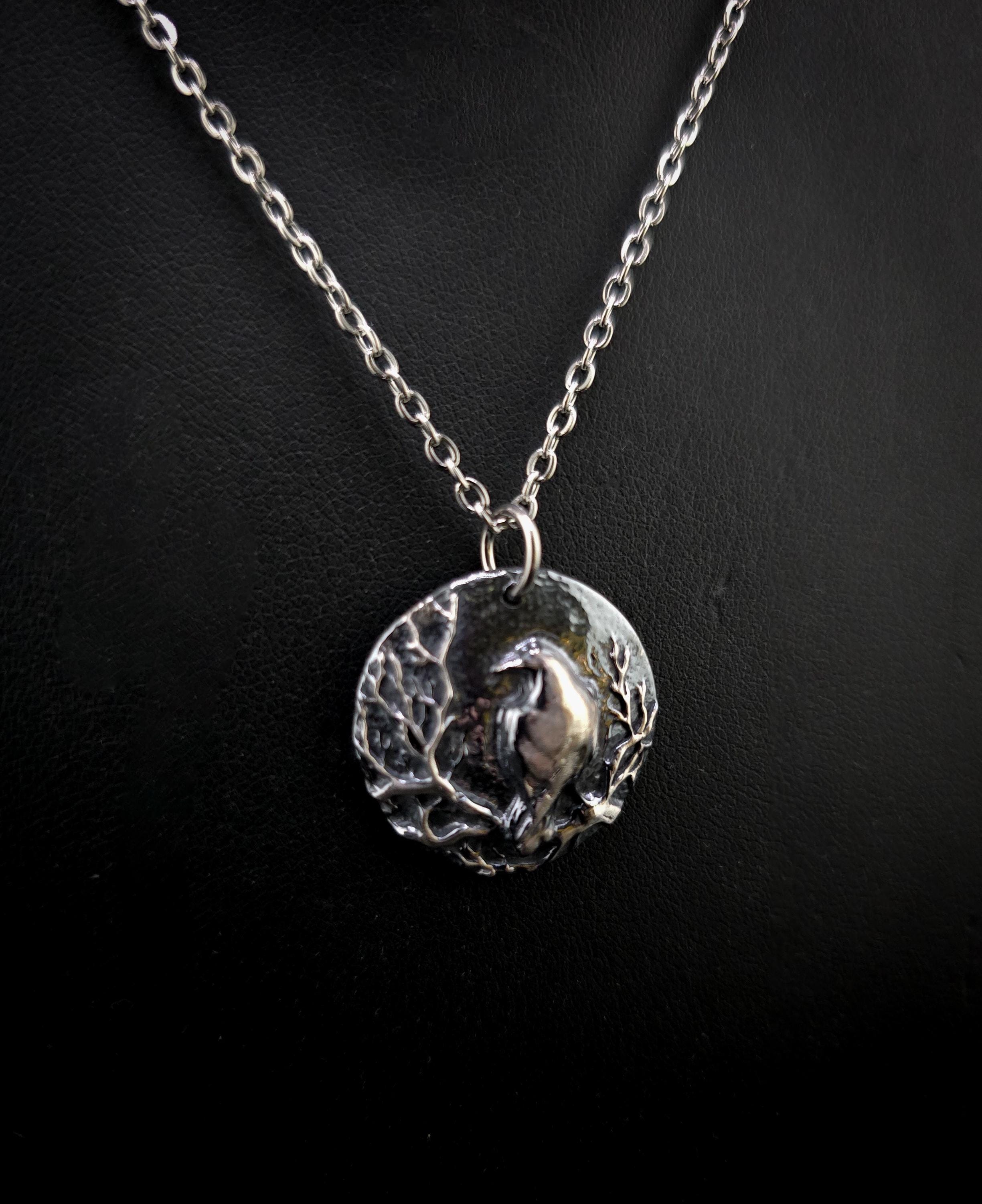 White Raven Necklace, Raven Pendant, Silver Bird Medallion - Etsy