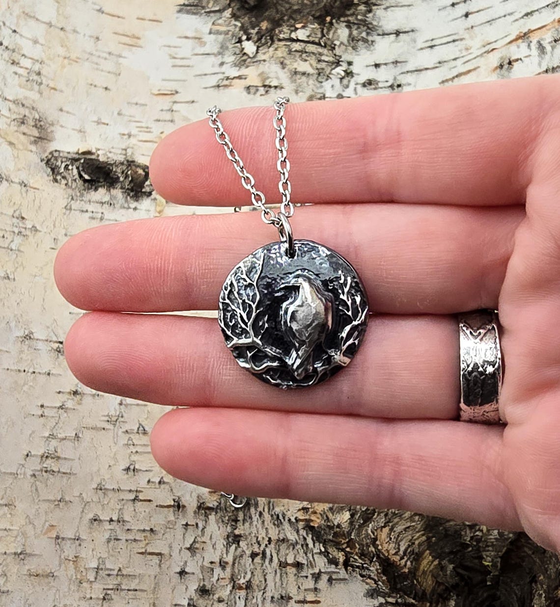 White Raven Necklace, Raven Pendant, Silver Bird Medallion - Etsy