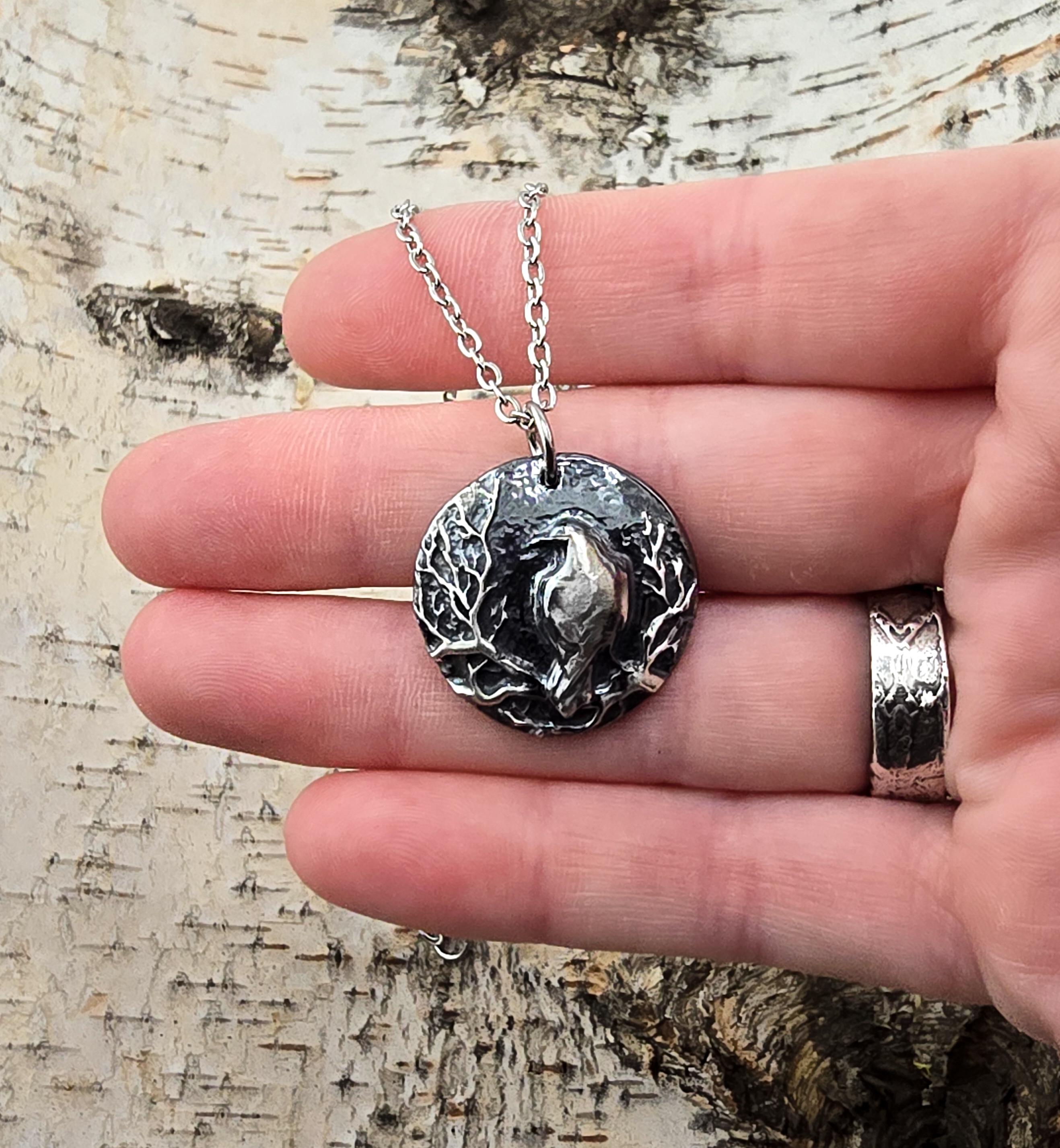 White Raven Necklace, Raven Pendant, Silver Bird Medallion - Etsy