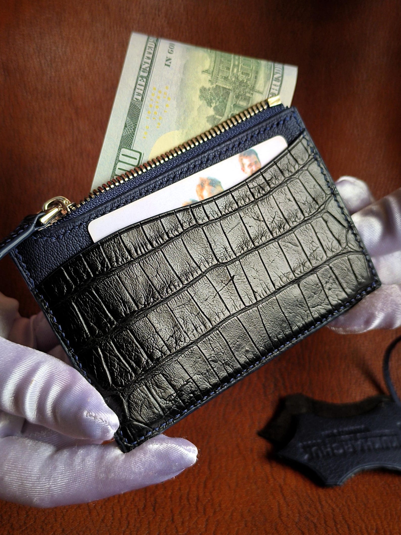 Genuine Alligator Handmade Card Holder Wallet. Luxury Black Alligator ...