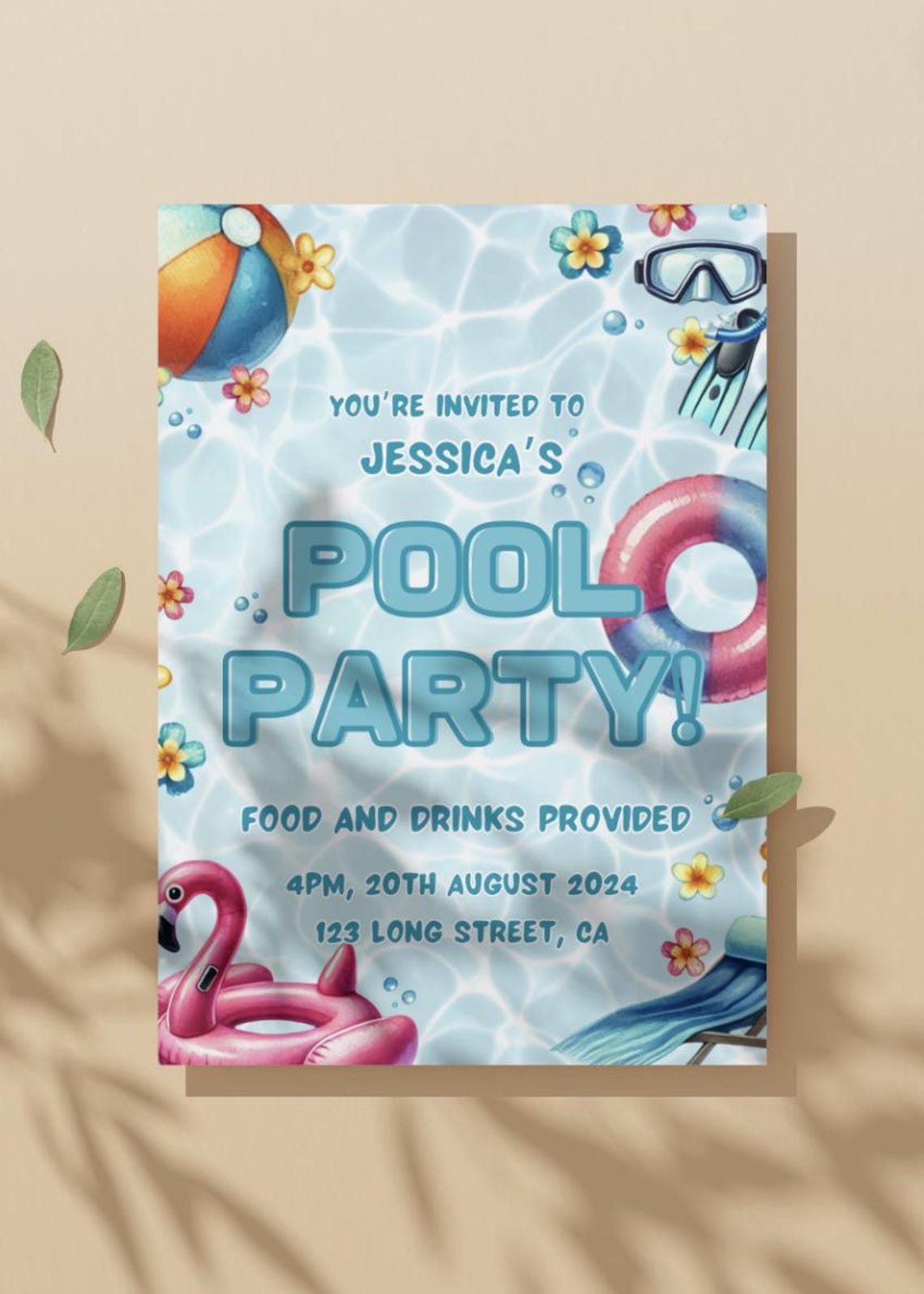 Pool Party Invitation, Custom Template, Birthday Party, Summer Birthday ...