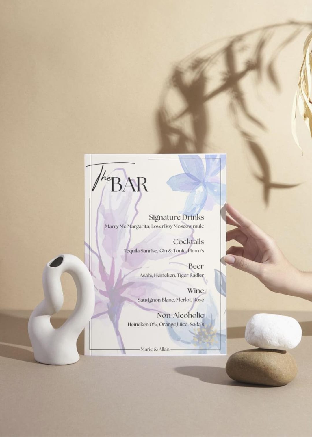 Custom Floral Bar Menu, Drinks Menu Template, Minimalist Printable ...