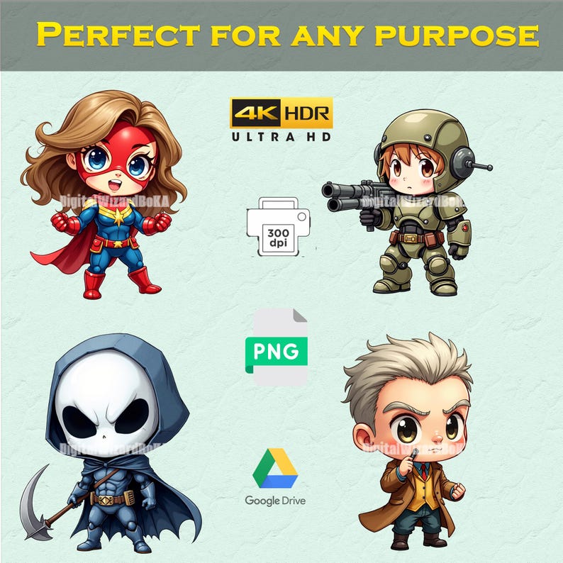 Chibi Superheroes & Villains Clipart: 423 PNG Images (digital Download ...