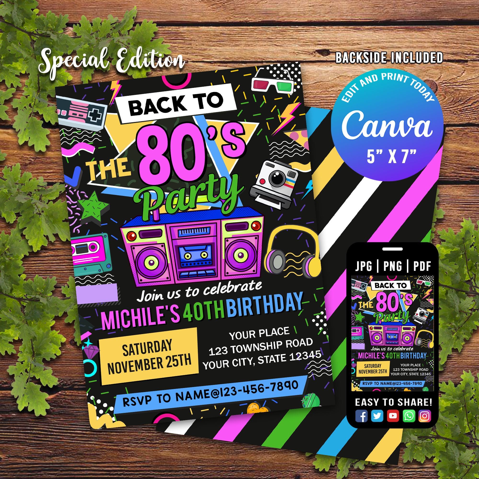 Editable 80s Birthday Party Invitation, Back to the 80s, Throwback ...
