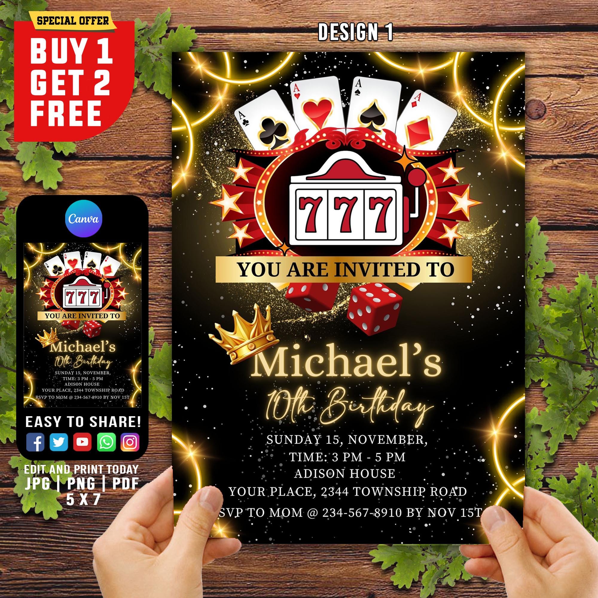 Editable Casino Birthday Invitation, Poker Birthday Party, Casino Night ...