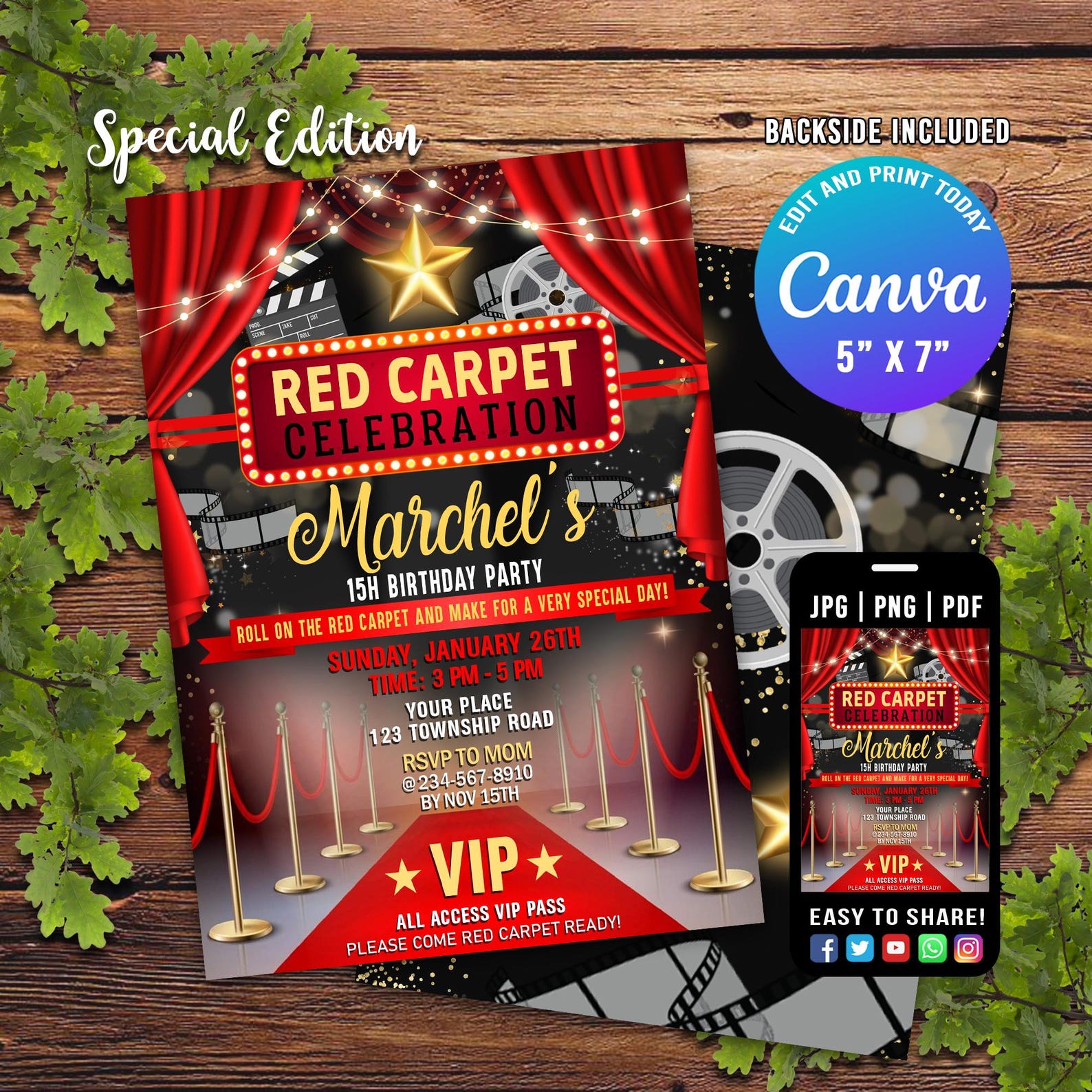 Red Carpet Birthday Invitation, Red Carpet Event Hollywood Invitation ...