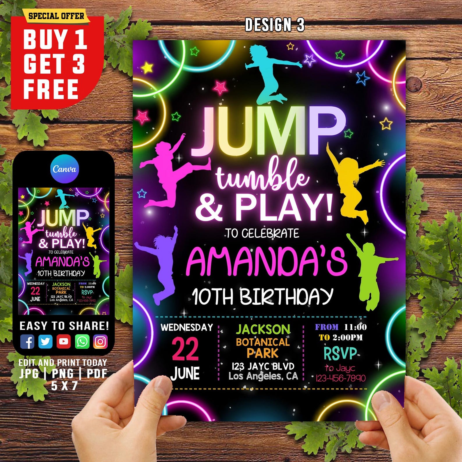 Jump Birthday Invitation, Jump Invite, Trampoline Party, Bounce House ...