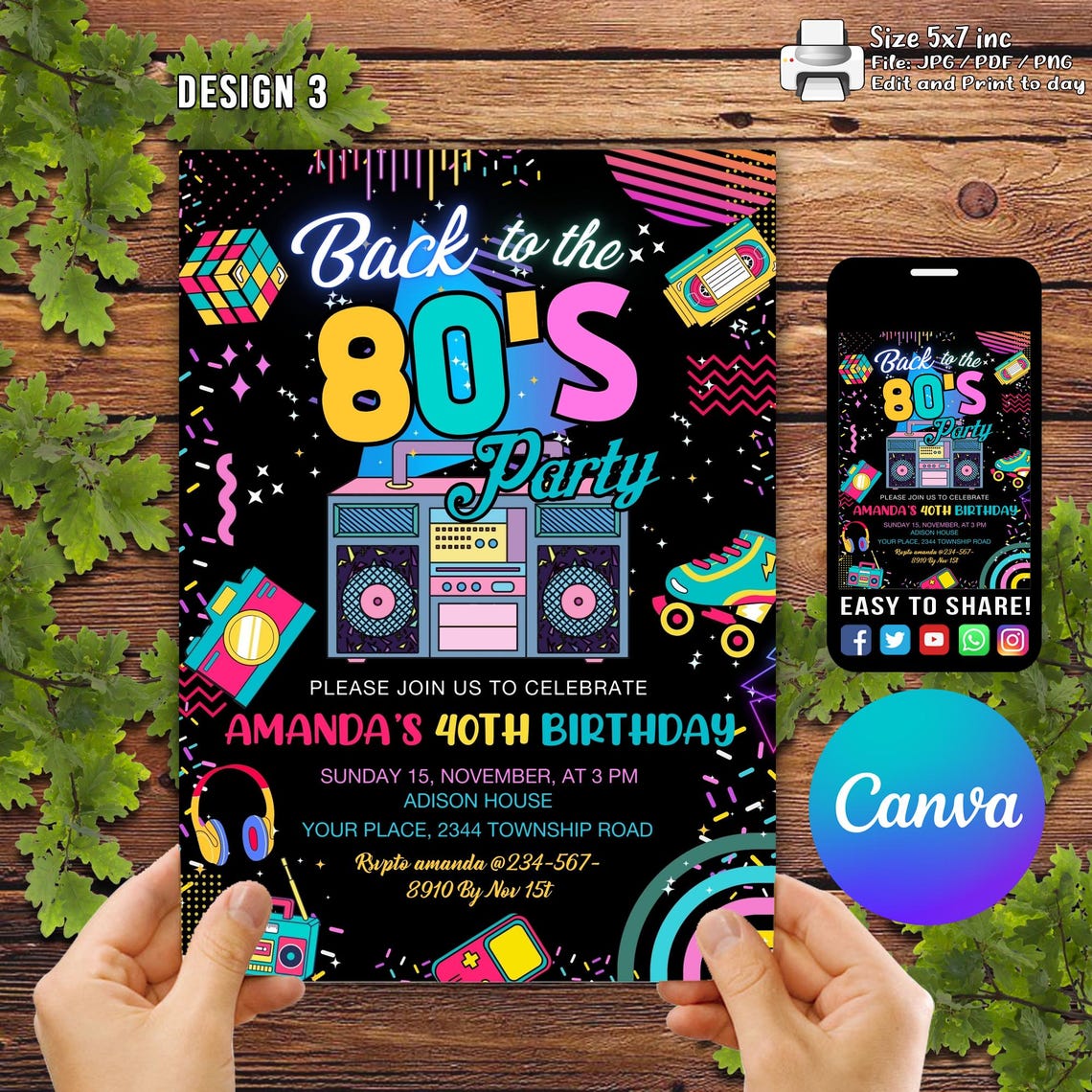 Editable 80s Birthday Party Invitation, Back to the 80s, Throwback ...