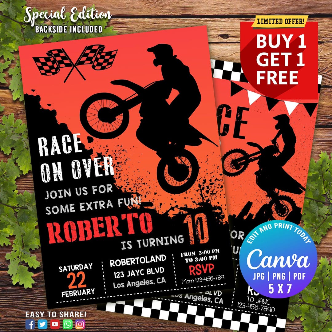 Editable Dirt Bike Invitation, Dirt Bike Party, Dirt Bike Birthday ...