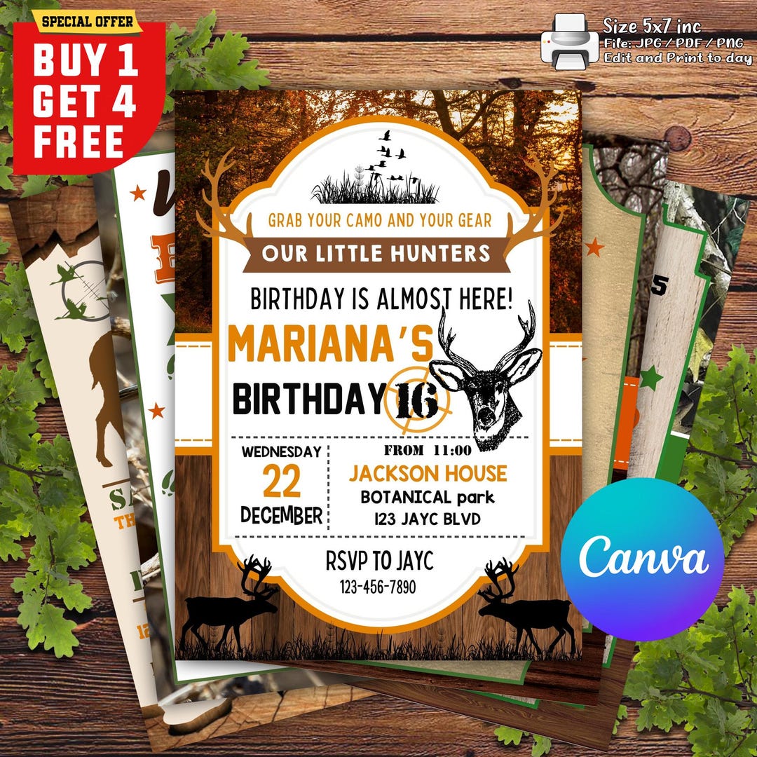 Hunting Birthday Party Invitation, Hunting Invitation, Hunting Invite ...
