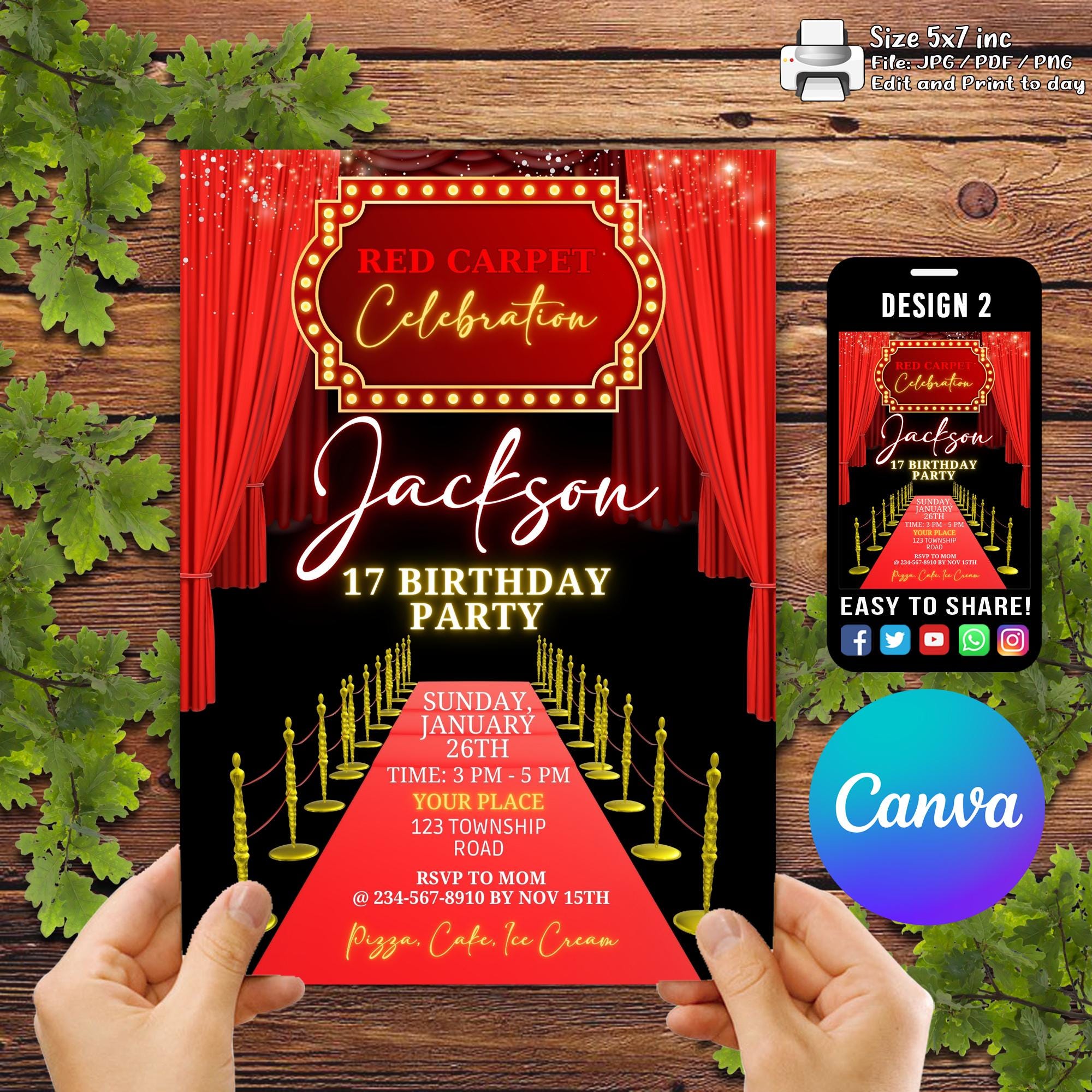 Red Carpet Birthday Invitation, Red Carpet Event Hollywood Invitation ...