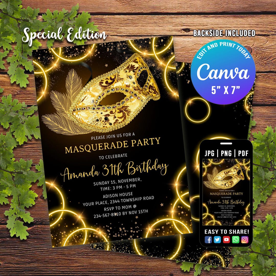 Editable Themes for Masquerade Party, Birthday Masquerade Party ...