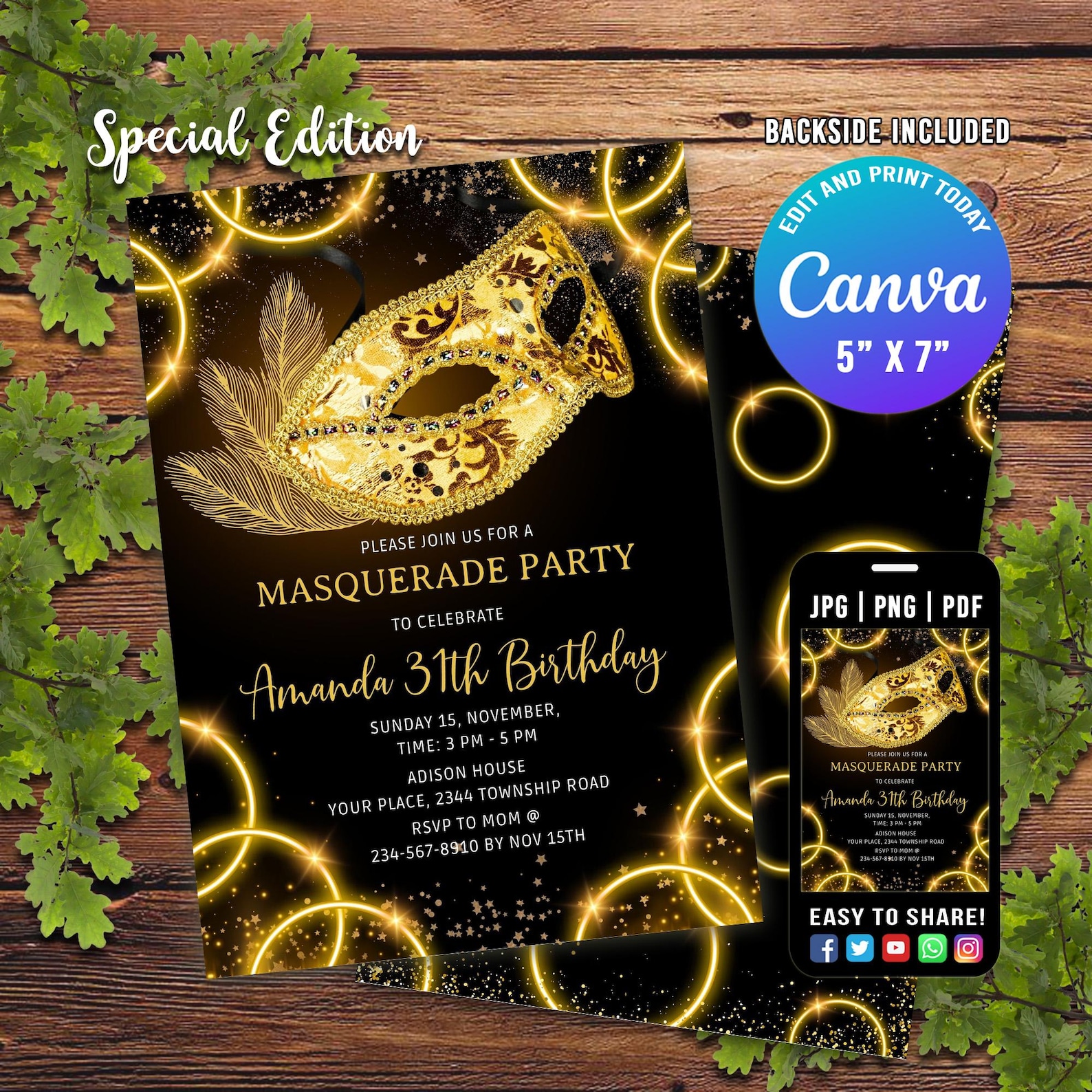Editable Themes for Masquerade Party, Birthday Masquerade Party ...