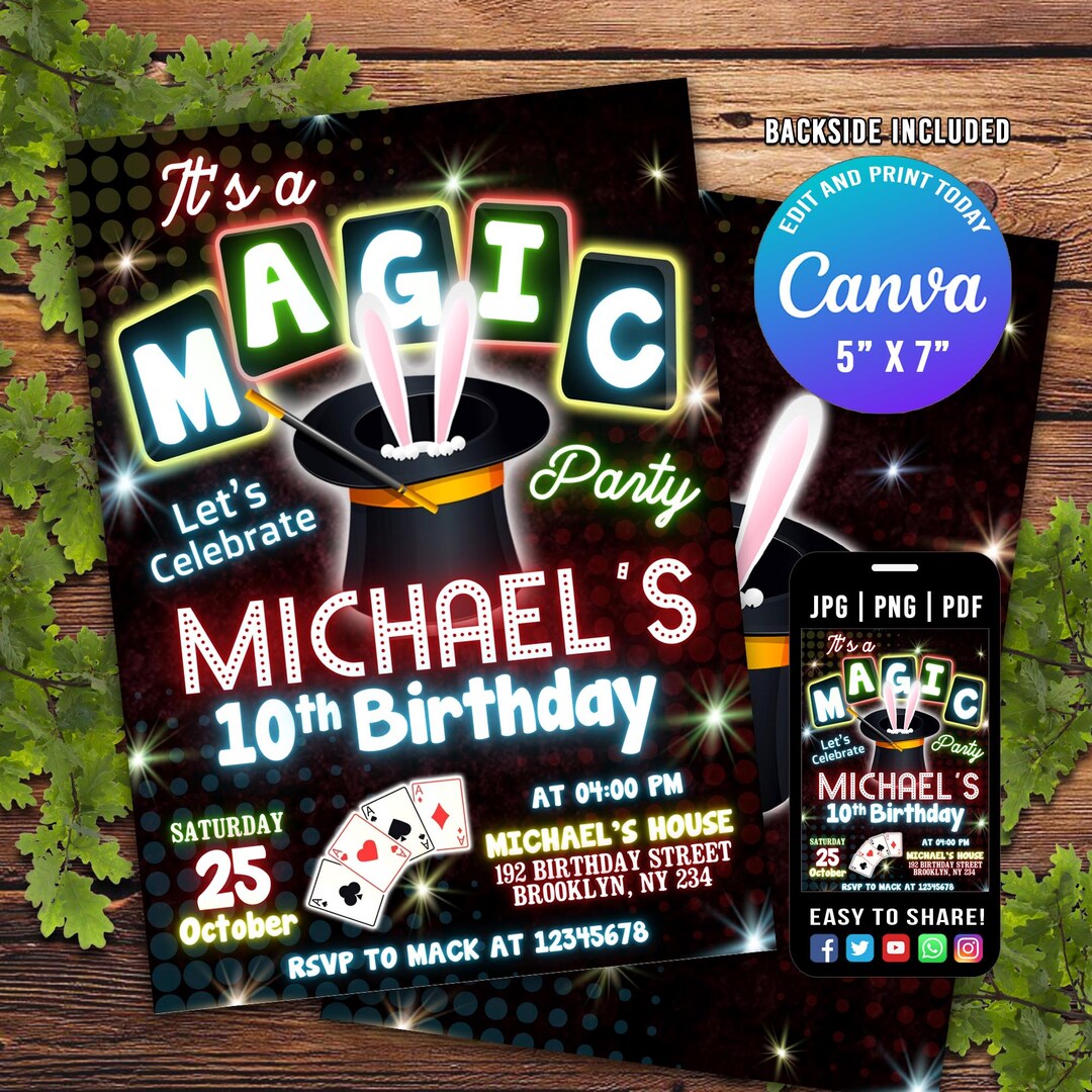 Magic Party Invitation, Magic Birthday Invitation, Magician Invitation ...