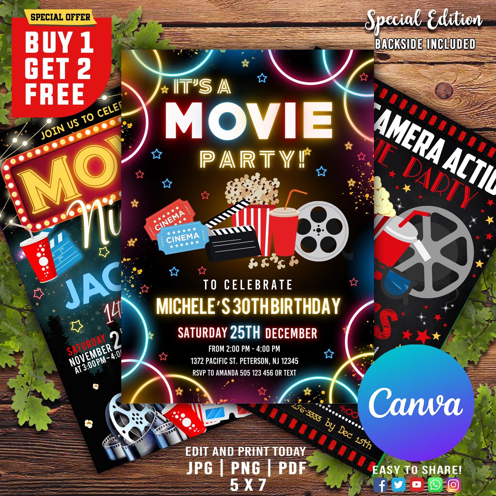 Editable Movie Invitation, Movie Birthday Invitation, Cinema Birthday ...
