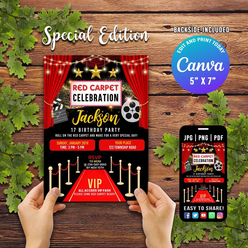 Red Carpet Birthday Invitation, Red Carpet Event Hollywood Invitation ...