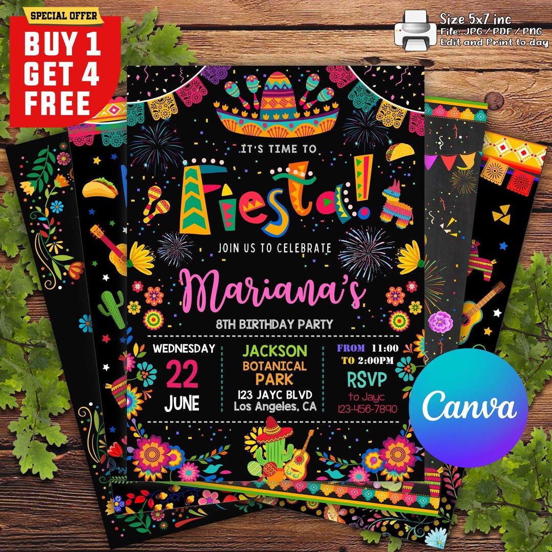 Fiesta Birthday Party Invitation, Fiesta Invitation, Editable Mexican ...