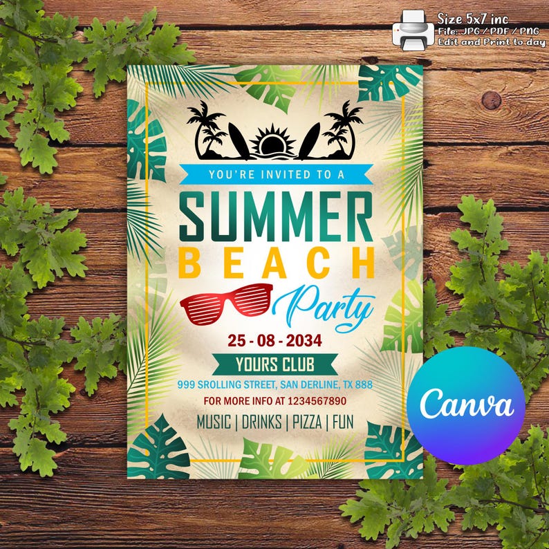 Editable Summer Party Invitation, Pool Party Summer Party Invitation ...