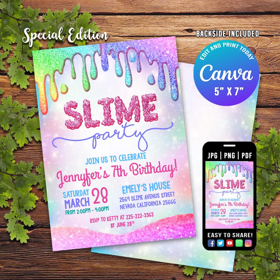 Editable Slime Invitation, Slime Birthday Invites, Instant Download ...