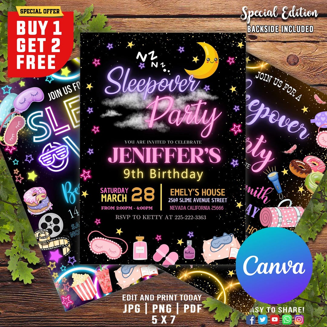Sleepover Birthday Invitation, Printable Sleepover Invite, Slumber ...