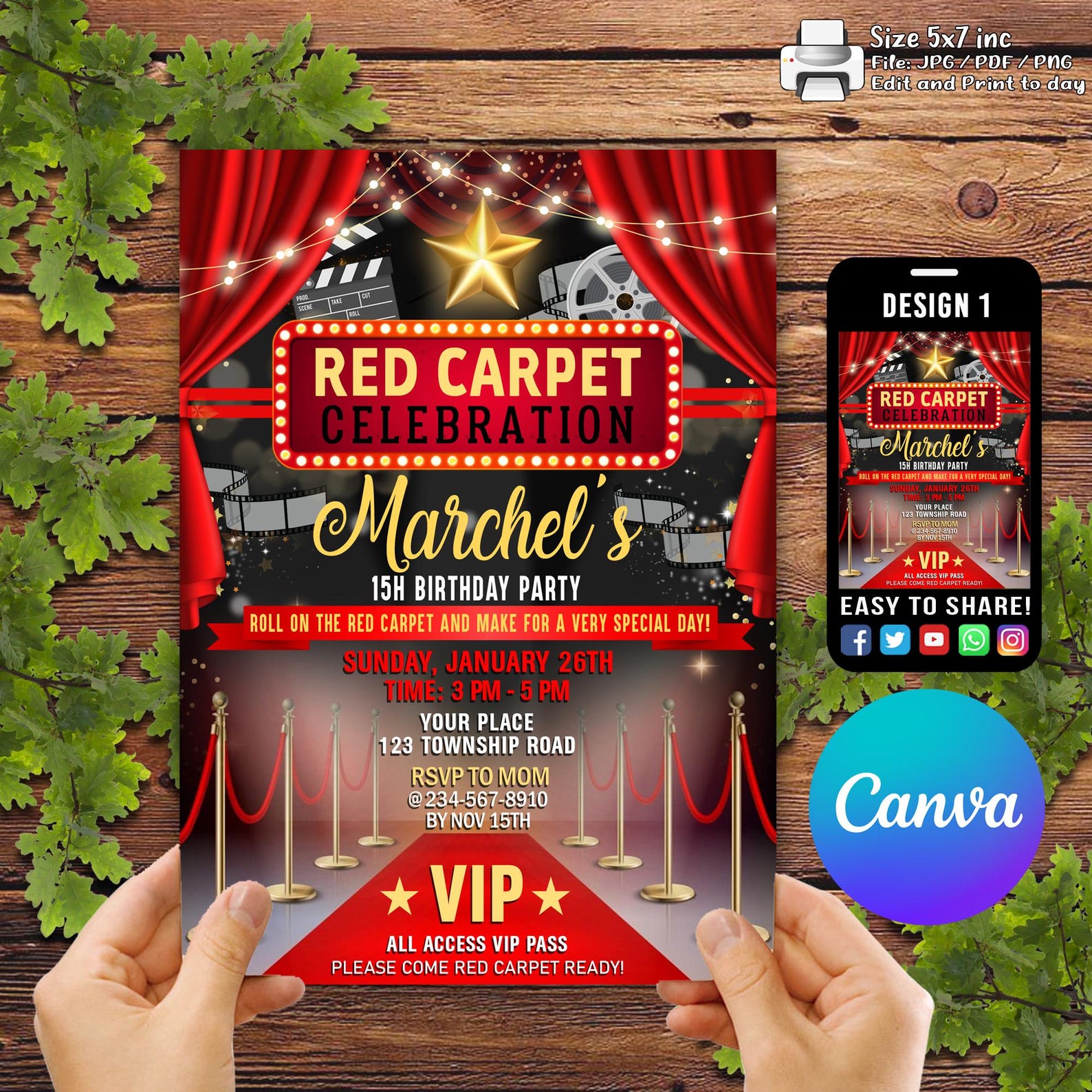 Red Carpet Birthday Invitation, Red Carpet Event Hollywood Invitation ...