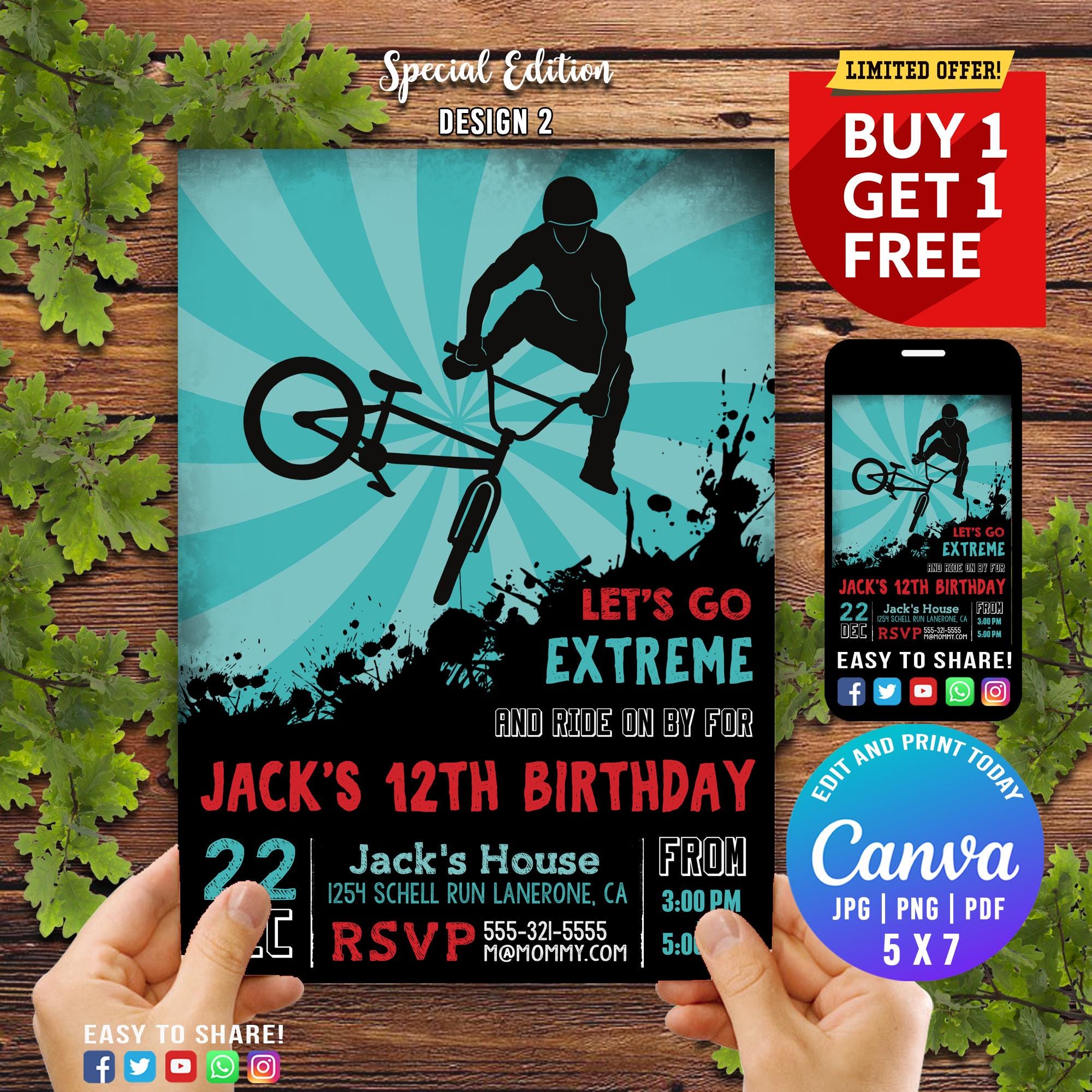 Bike Party Invitation, Mountain Bike Party Invite, Dirt Bike Party ...