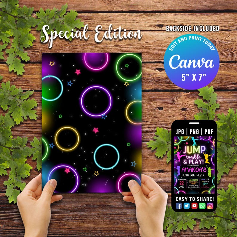 Editable Jump Birthday Party Invitation Tie Dye Jump Birthday Party ...