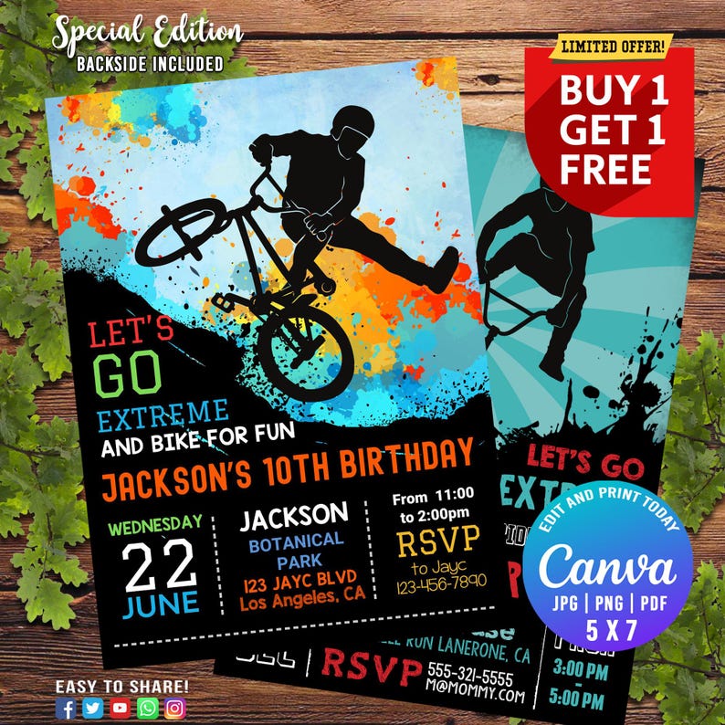 Bike Party Invitation, Mountain Bike Party Invite, Dirt Bike Party ...