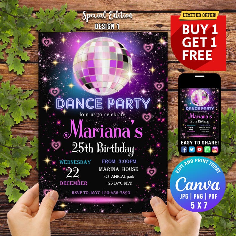 Editable Disco Party Birthday Invitation, Disco Gender Neutral Invites ...