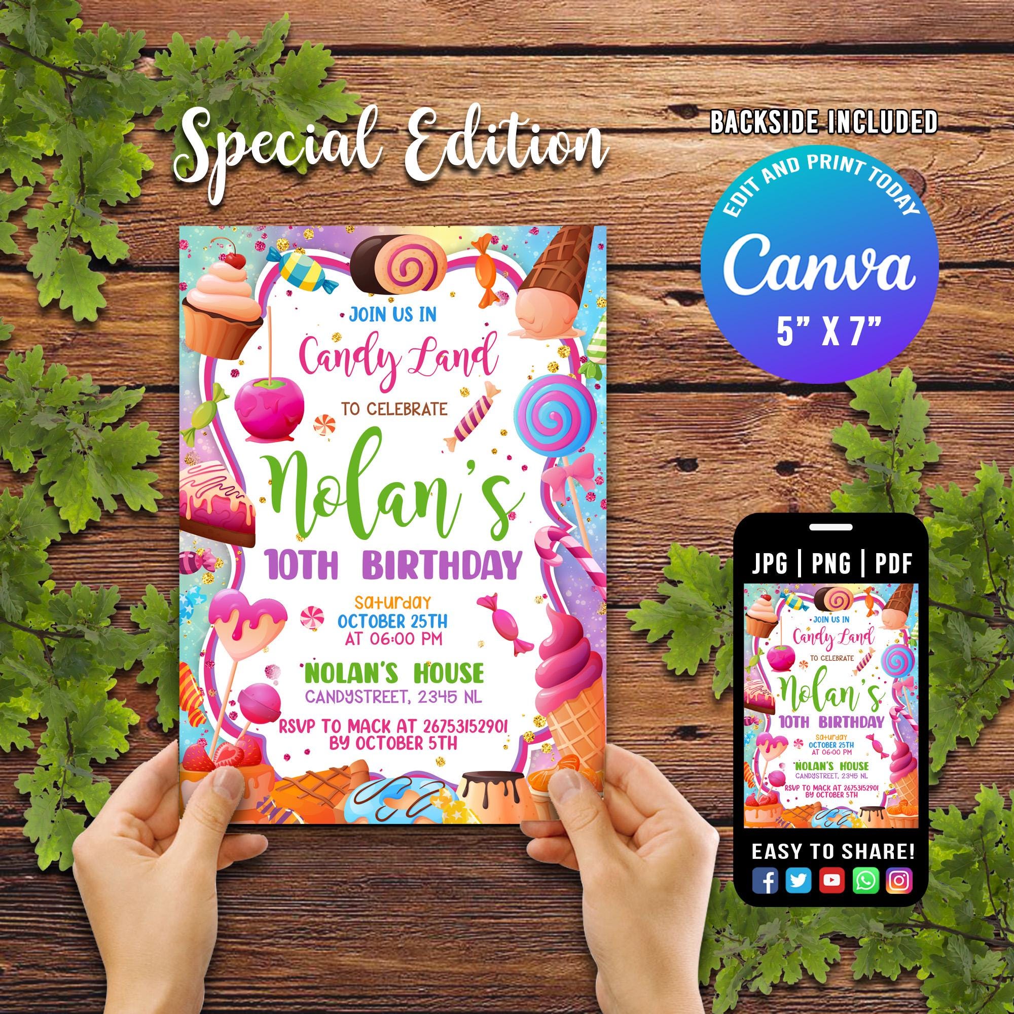 Editable Sweets Candy Invitation Template, Sweet Candy Birthday ...