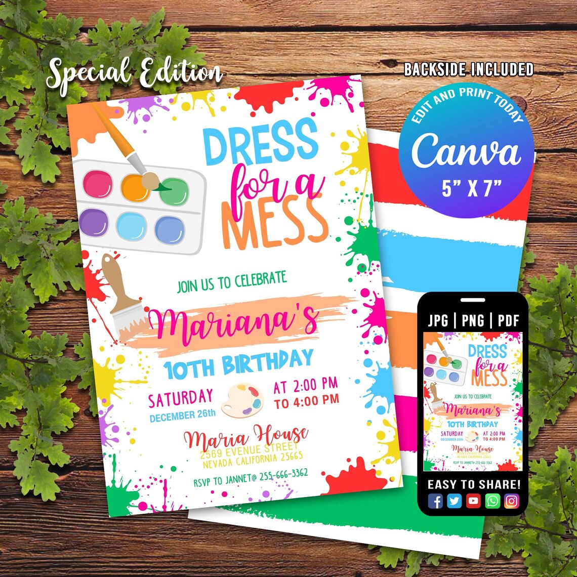 Editable Art Party Birthday Invitation, Painting Birthday Party Invite ...