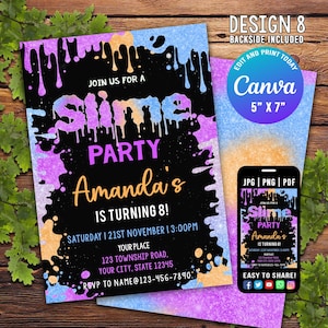 Slime Birthday Invitation, EDITABLE Neon Glow Slime Party Invite ...