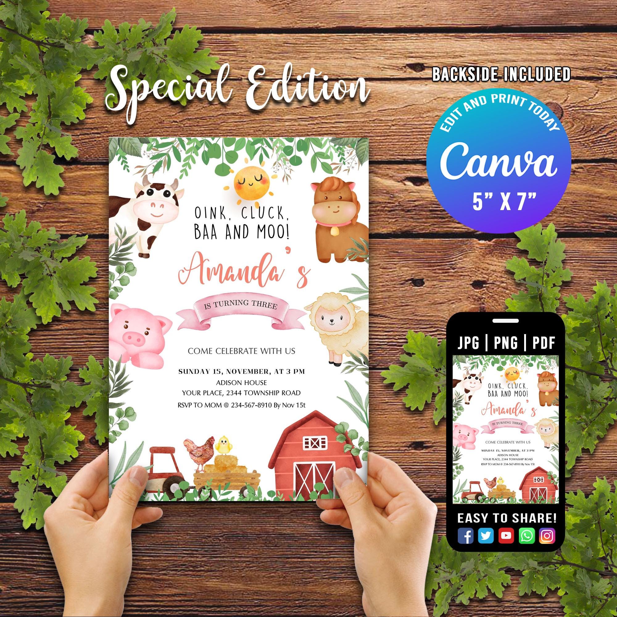 Editable Farm Birthday Invitation, Barnyard Birthday Invite, Farm ...