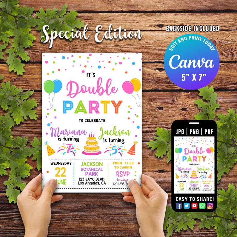 Double Birthday Invitation, Twins Invitation, Joint Birthday Invitation ...