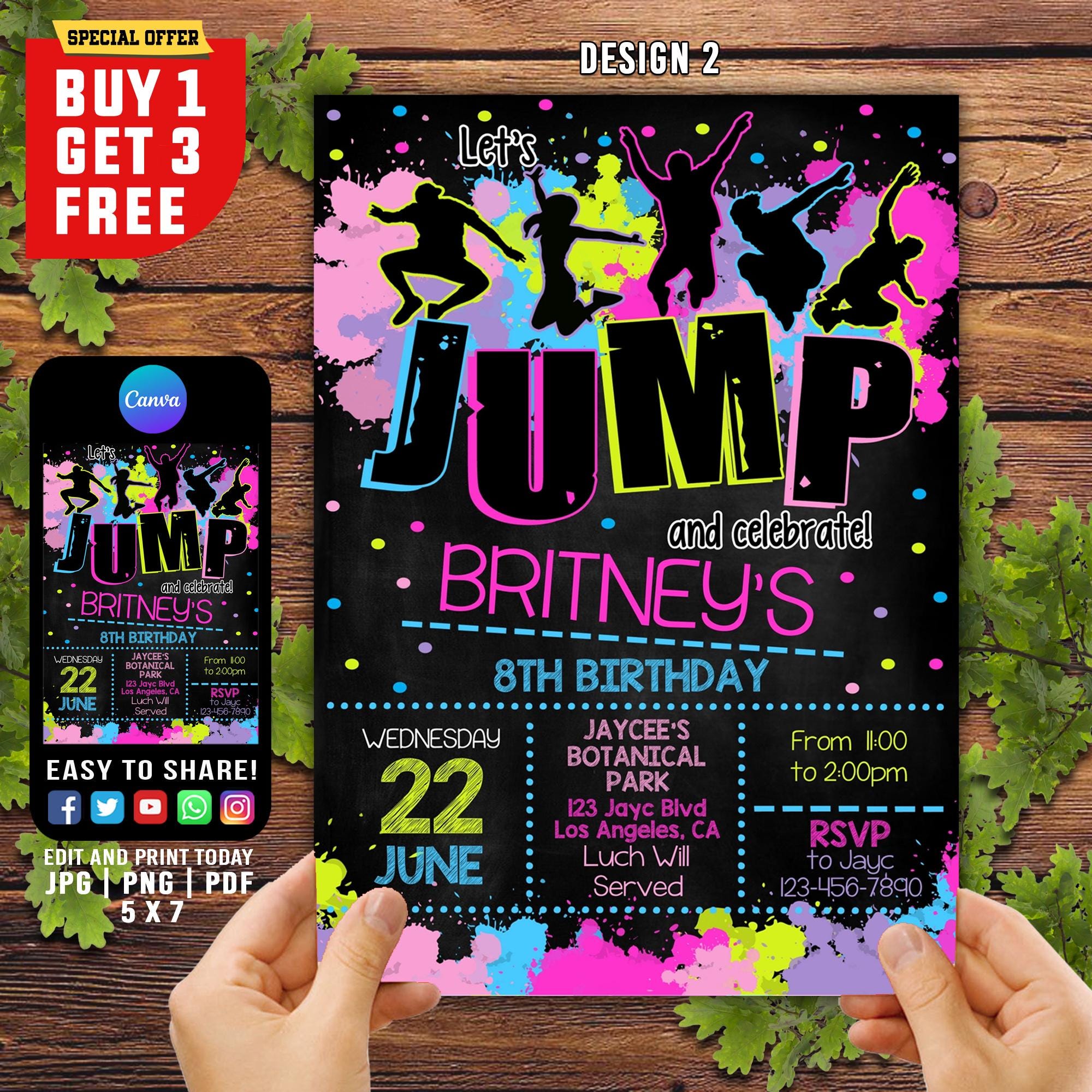 Jump Birthday Invitation, Jump Invite, Trampoline Party, Bounce House ...