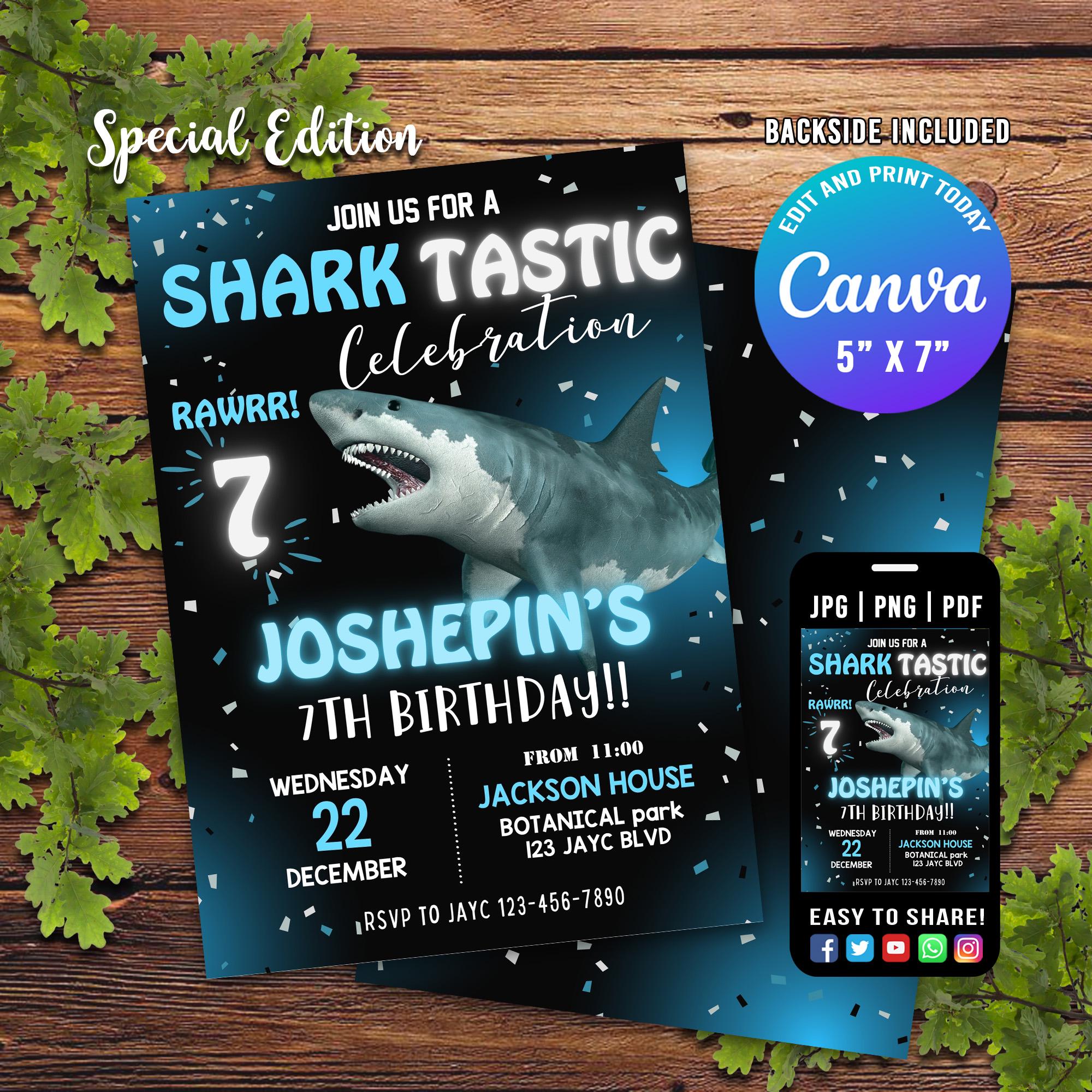 Editable Shark Invitation, Shark Invites, Under Sea Invitation, Boy ...