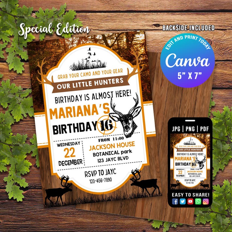 Hunting Birthday Party Invitation, Hunting Invitation, Hunting Invite ...