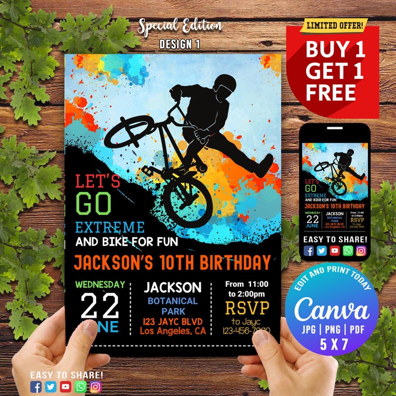 Bike Party Invitation, Mountain Bike Party Invite, Dirt Bike Party ...