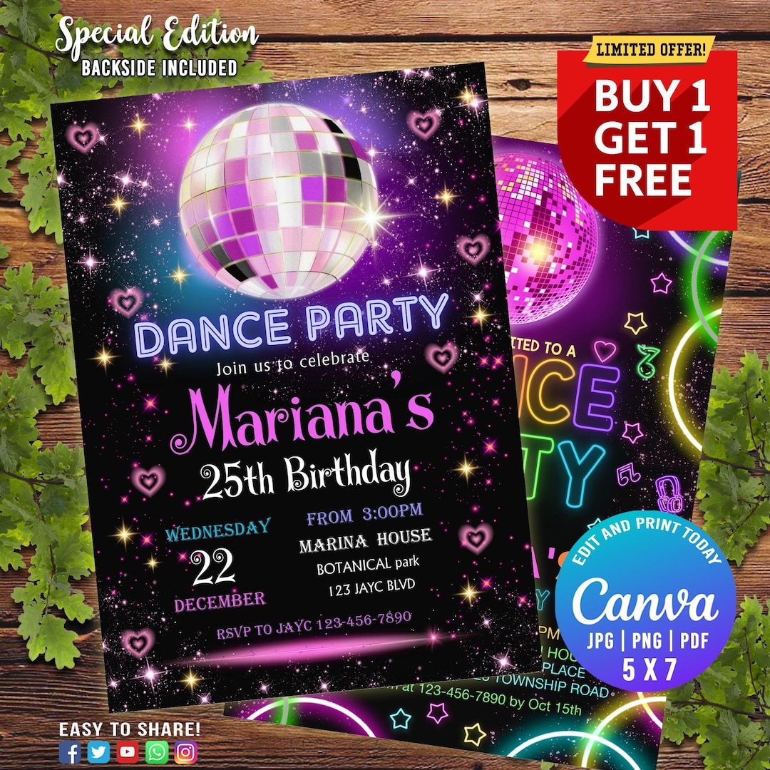 Editable Disco Party Birthday Invitation, Disco Gender Neutral Invites ...