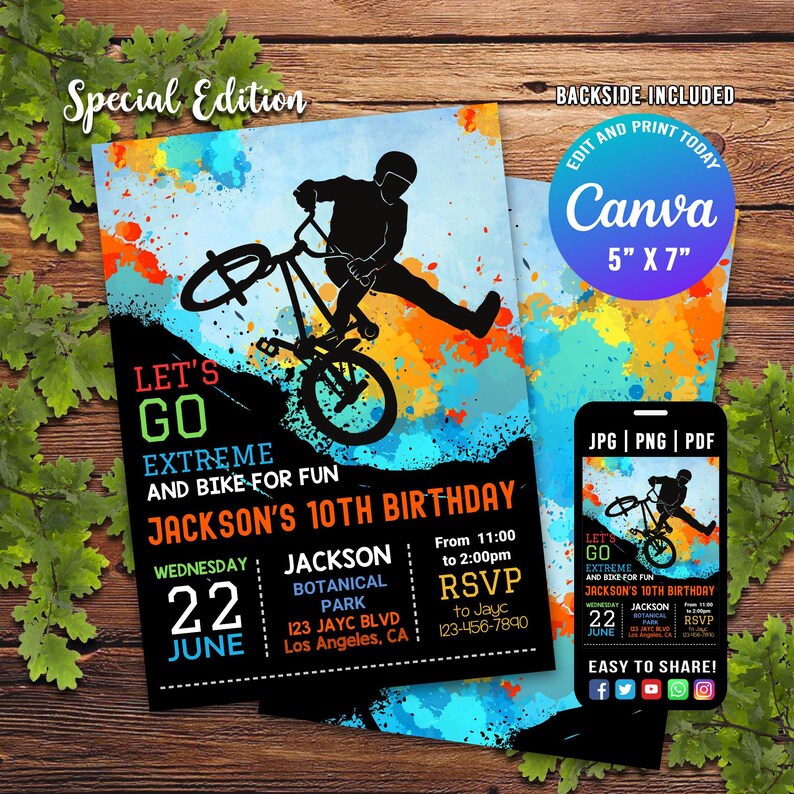 Bike Party Invitation, Mountain Bike Party Invite, Dirt Bike Party ...