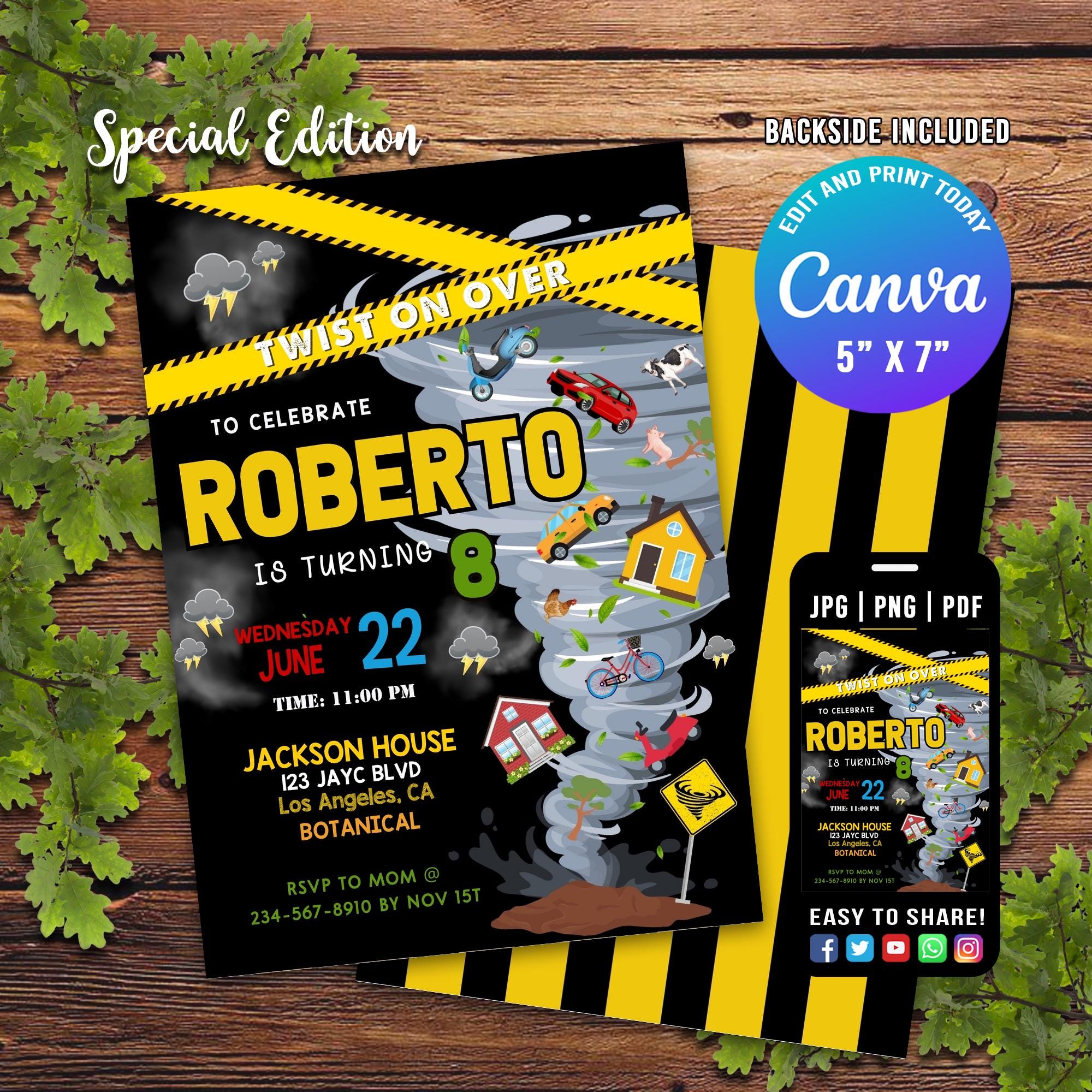 Editable Tornado Birthday Invitation, Storm Hurricane Fournado Party E ...