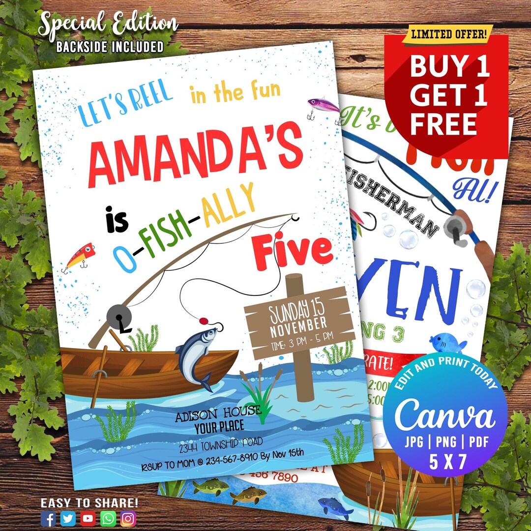 Fishing Birthday Invitation, Editable Fishing Invite, O-fish-ally Boy ...